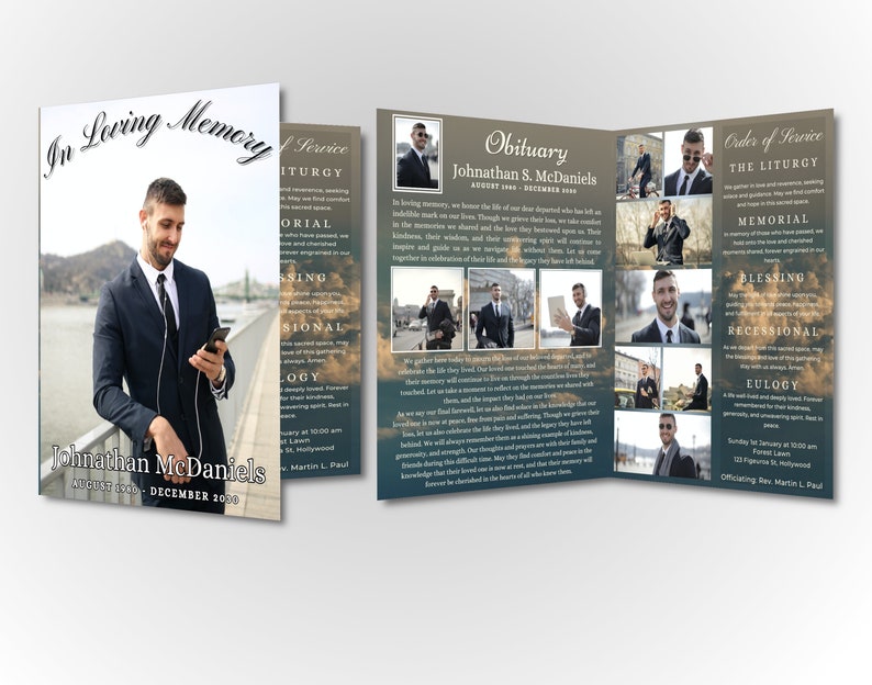 Editable Funeral Service Program | Customizable Memorial Brochure ...