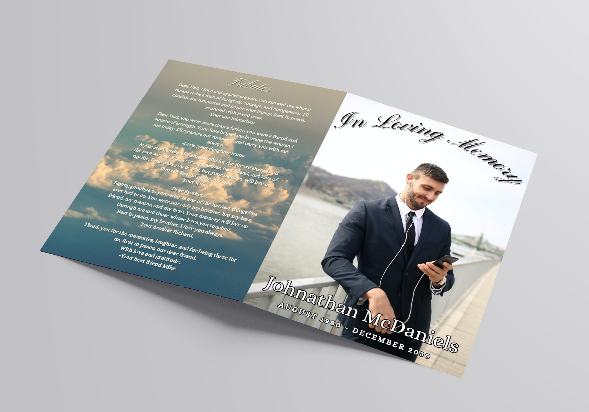 Editable Funeral Service Program Customizable Memorial Brochure Canva ...