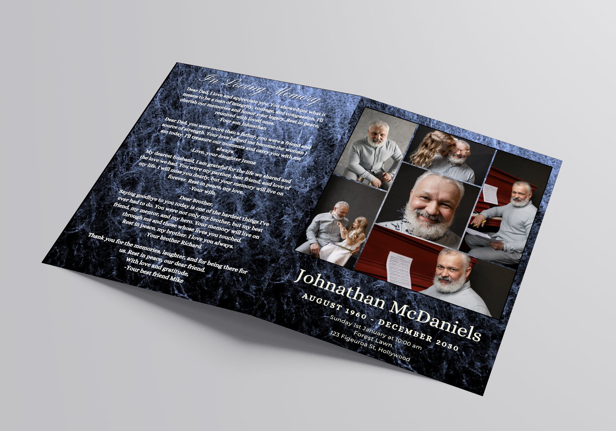 Funeral Brochure Template for Memorial Services Bi-fold Obituary Self ...