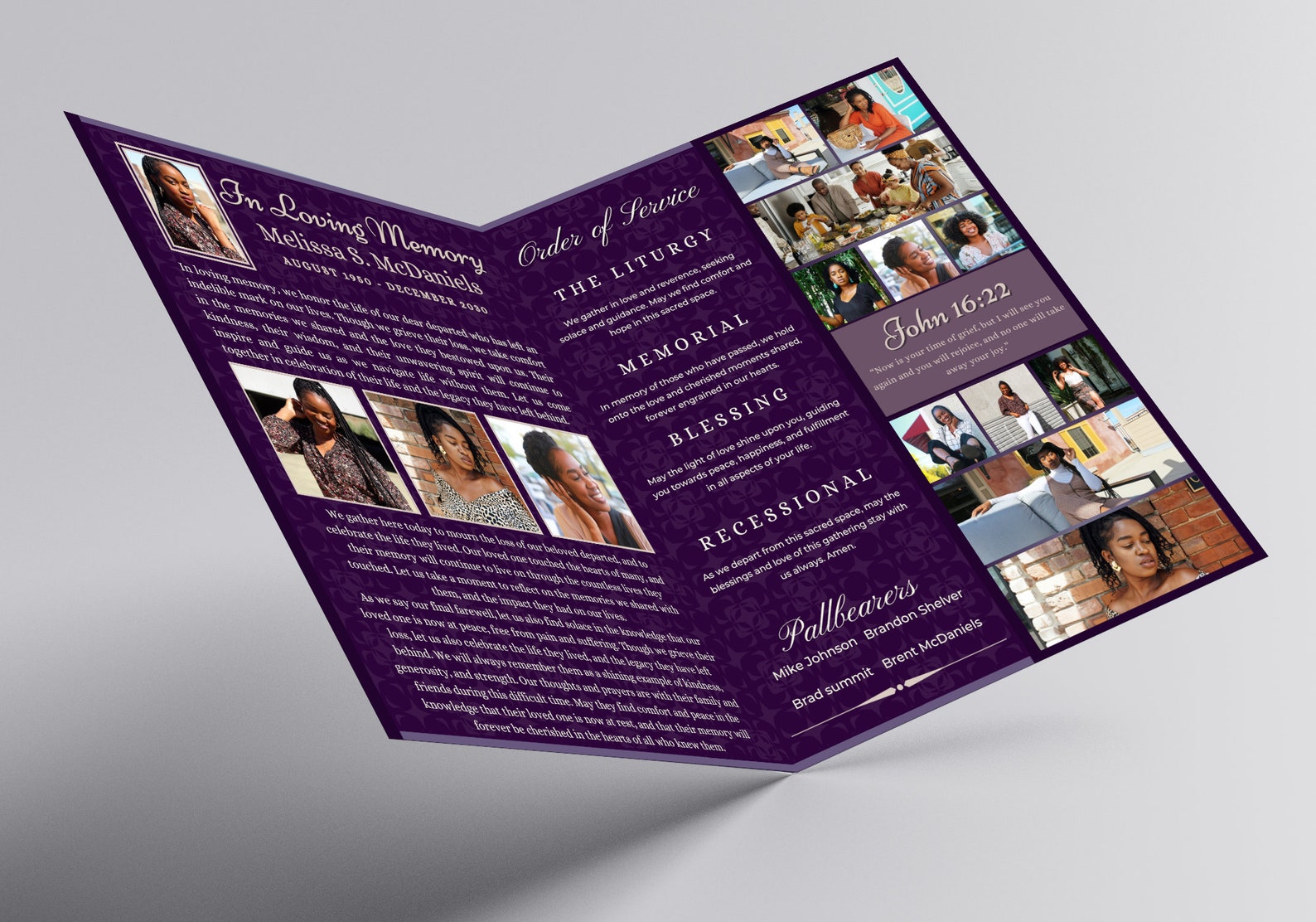 Funeral Obituary Program Brochure - Folds in Half - Self Editable in ...