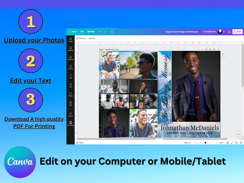 Editable Funeral Program Template | 4 Pages | Snowy Mountains & Blue ...