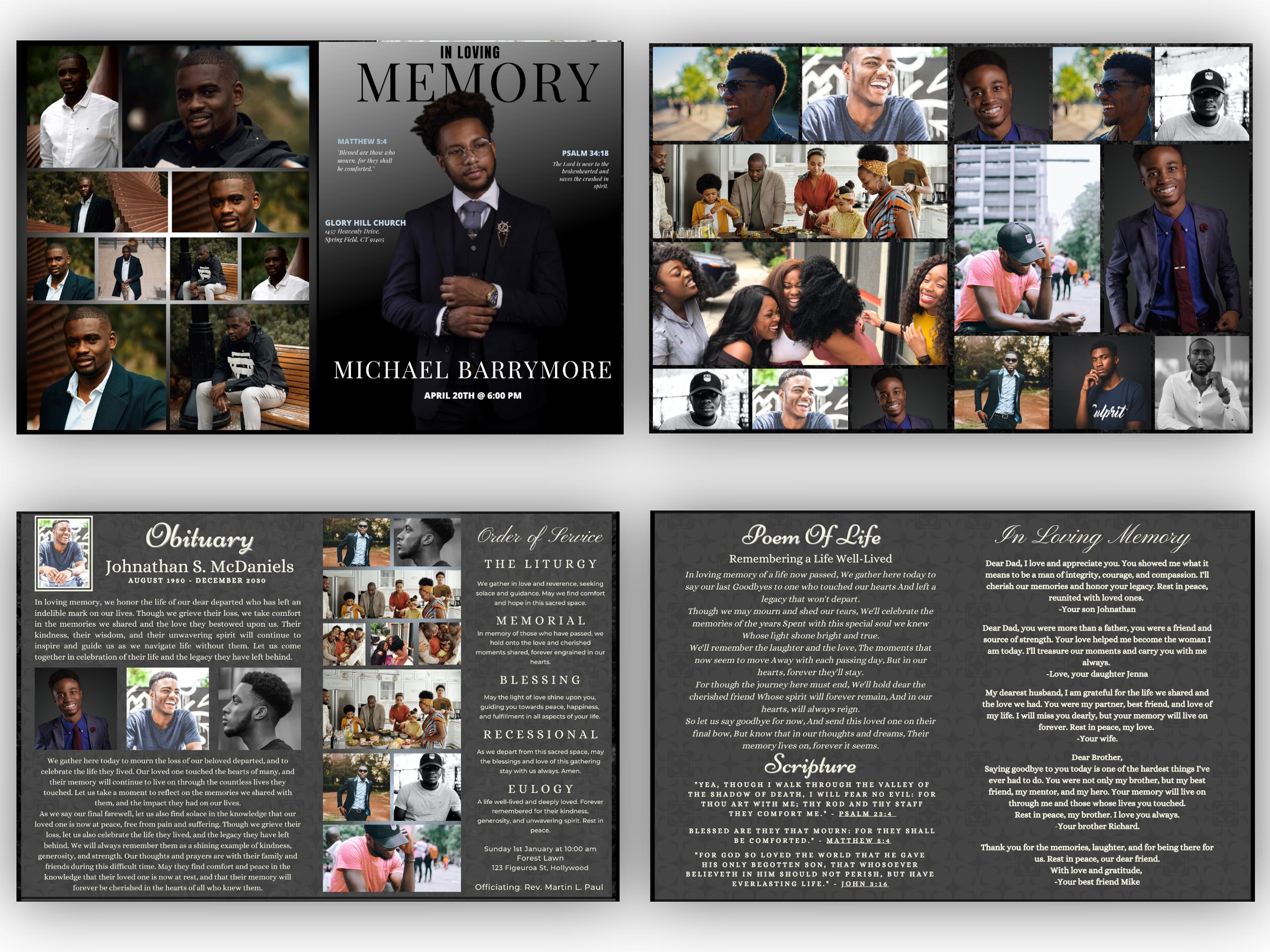 8 Page Funeral Program Template | Modern Magazine Style Design ...