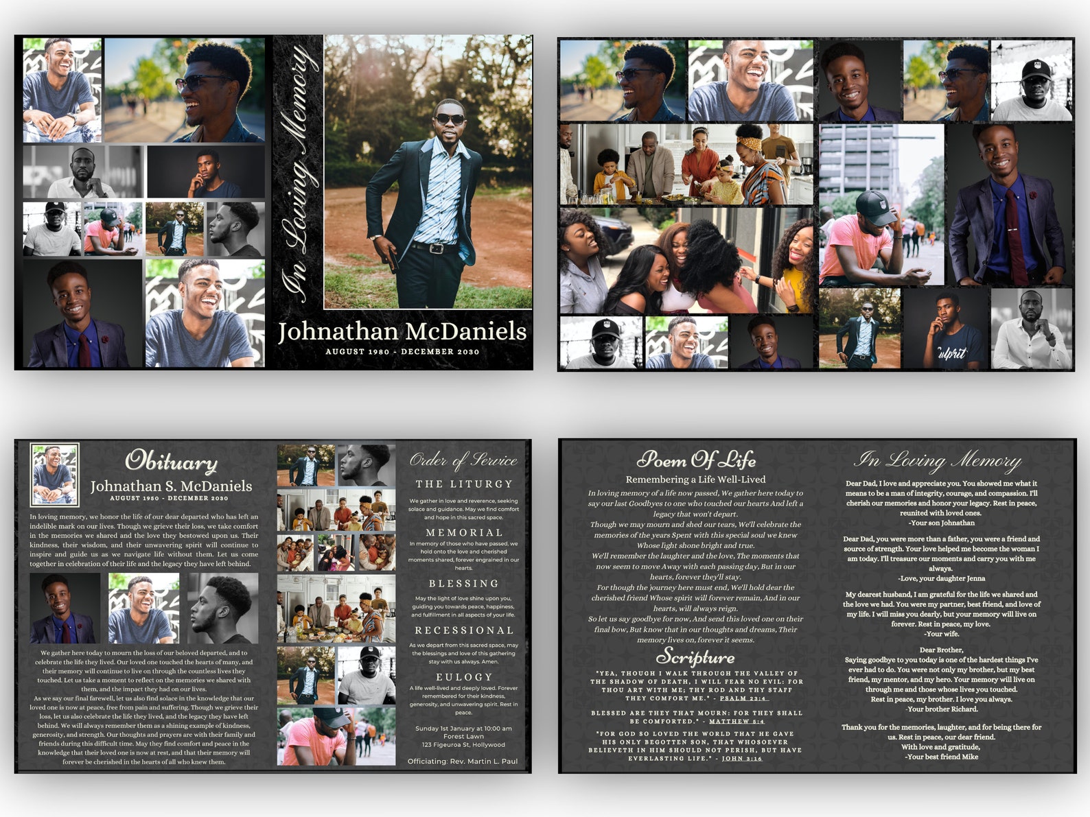 8 Page Funeral Program Bi-fold Brochure - Modern Obituary Template ...