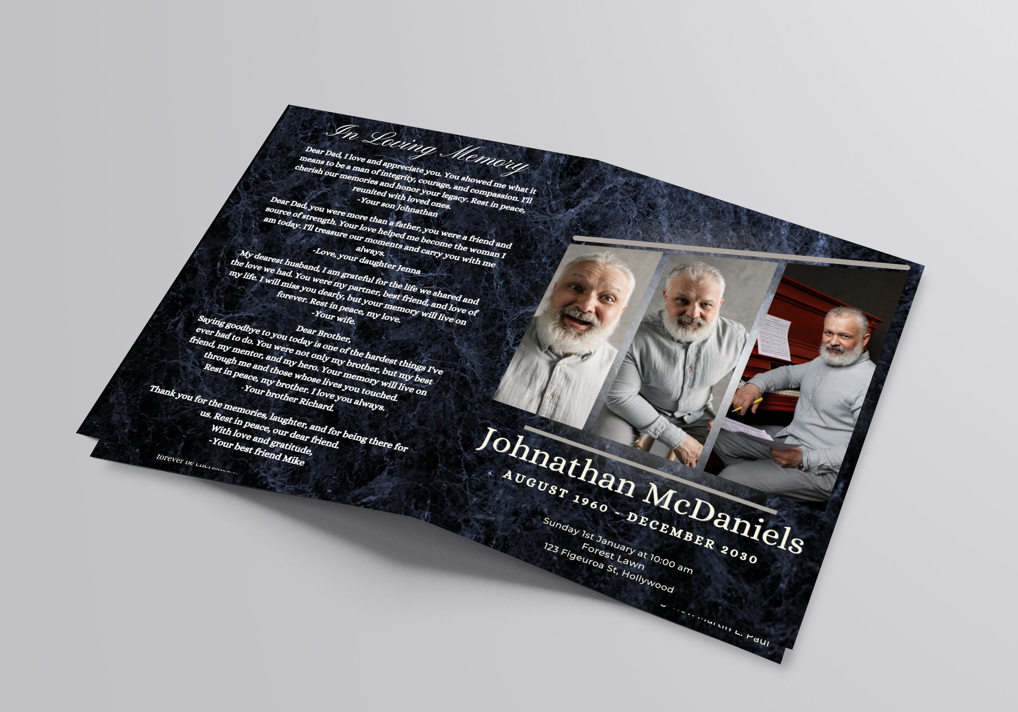8 Page Funeral Booklet Canva Template- 3 Image Collage Design Fully ...