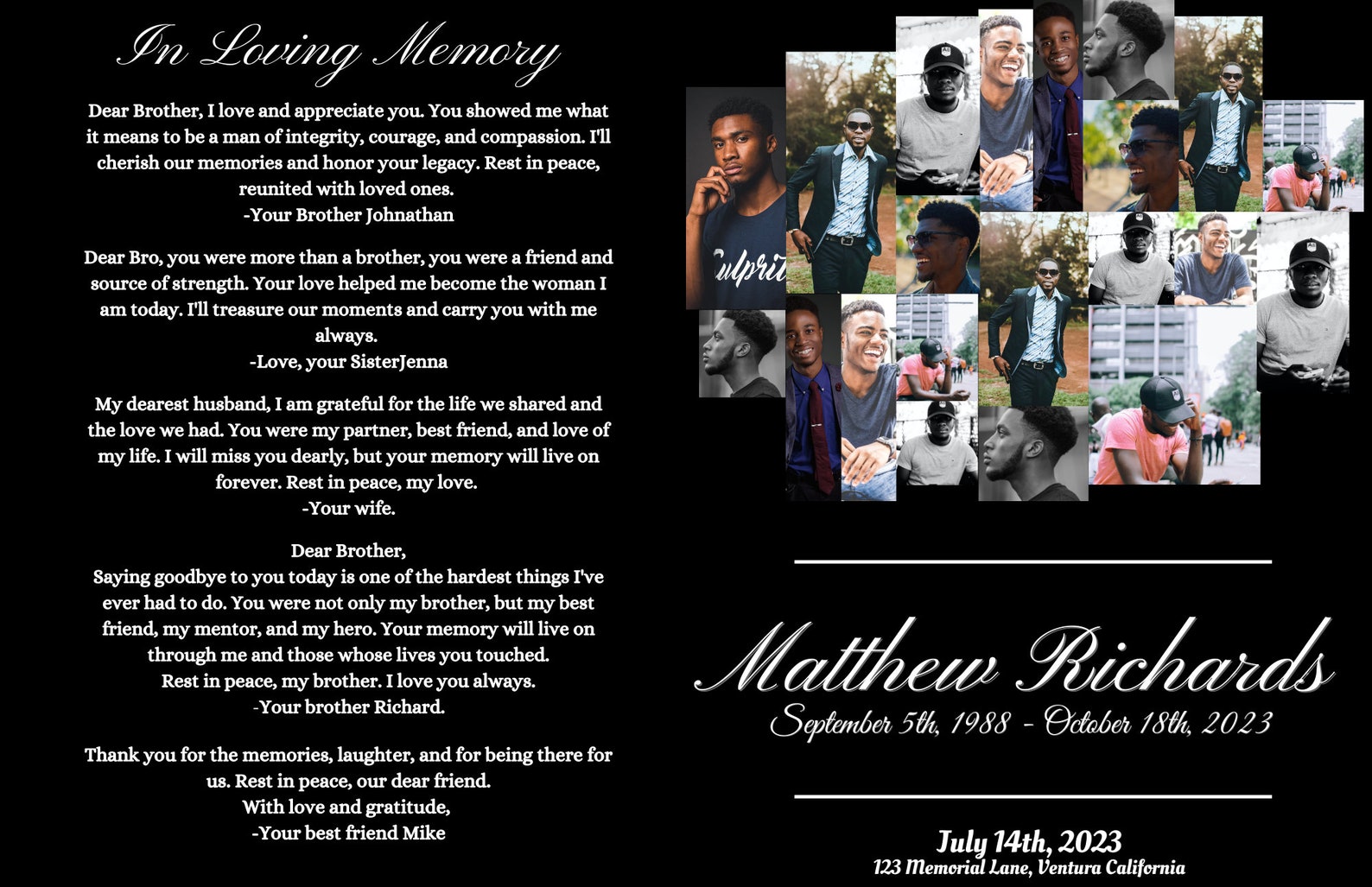 Funeral Program Template | Modern Photo Album Collage | Fully Self ...