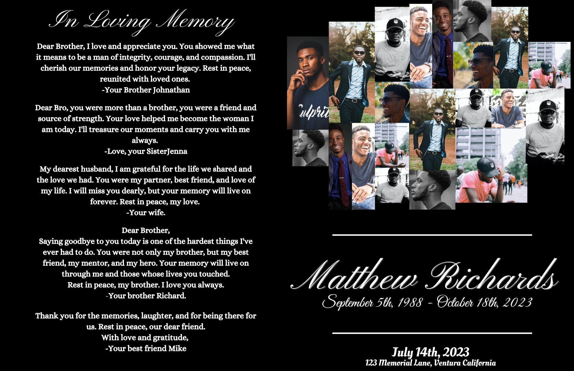 Funeral Program Template | Modern Photo Album Collage | Fully Self ...