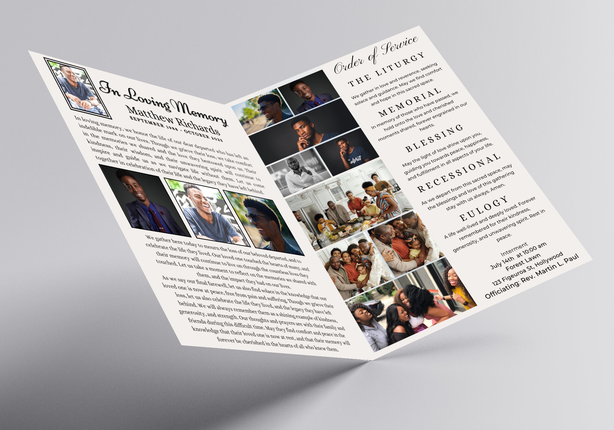 Funeral Program Template | Hexagon Photo Collage | Self Edit With Canva ...
