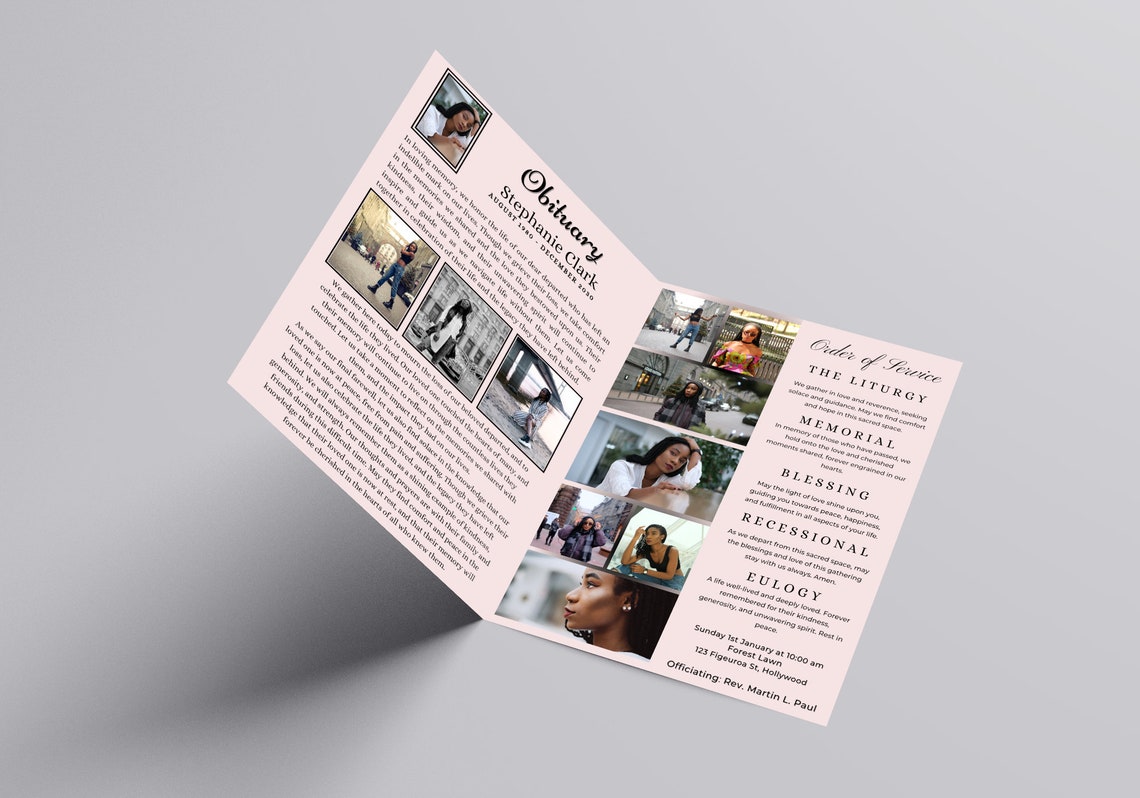 Funeral Program Template | Light Pink Square Grid Photo Collage | 4 ...