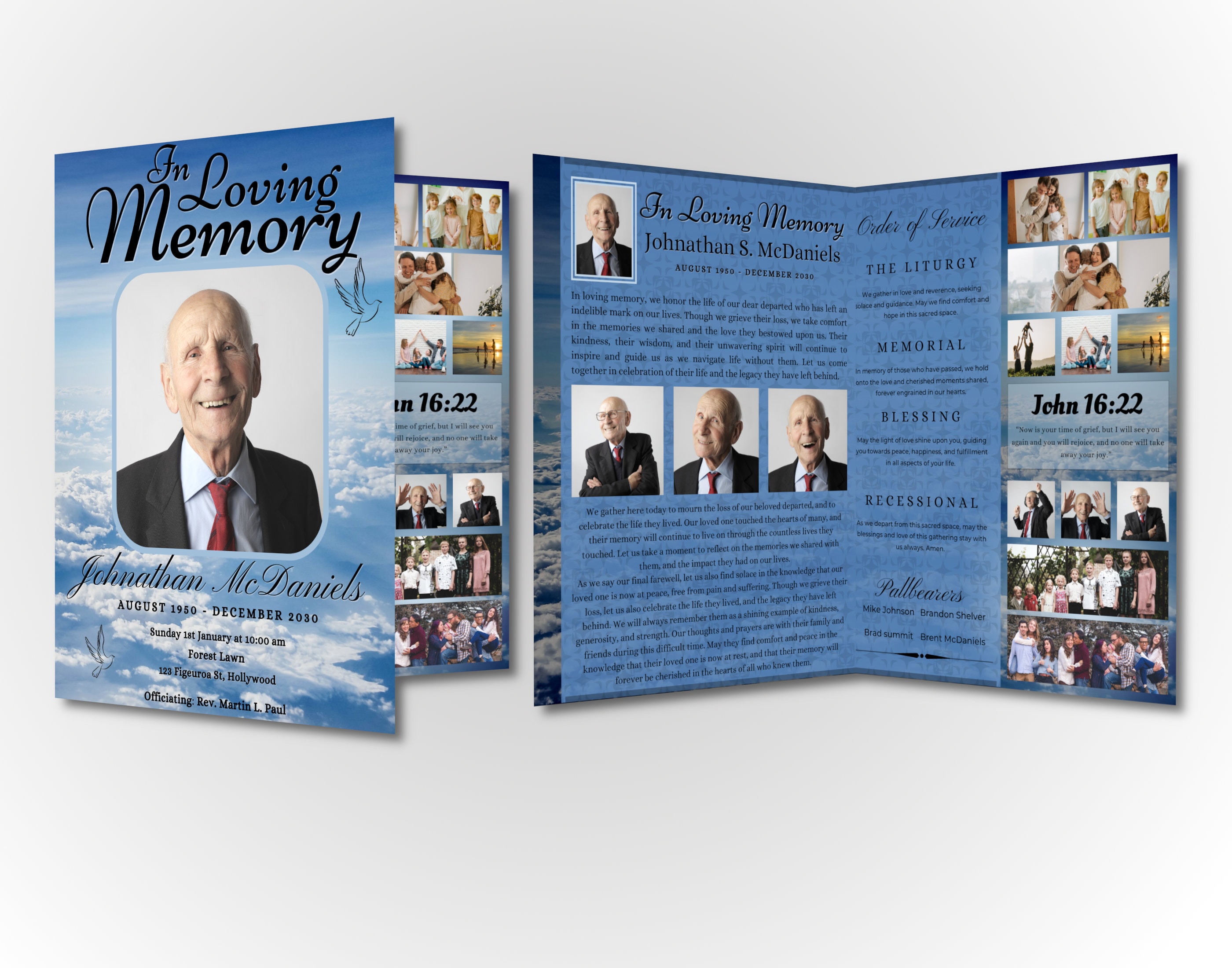 Funeral Program Bi-fold Brochure Template - Self Editable Using Canva ...