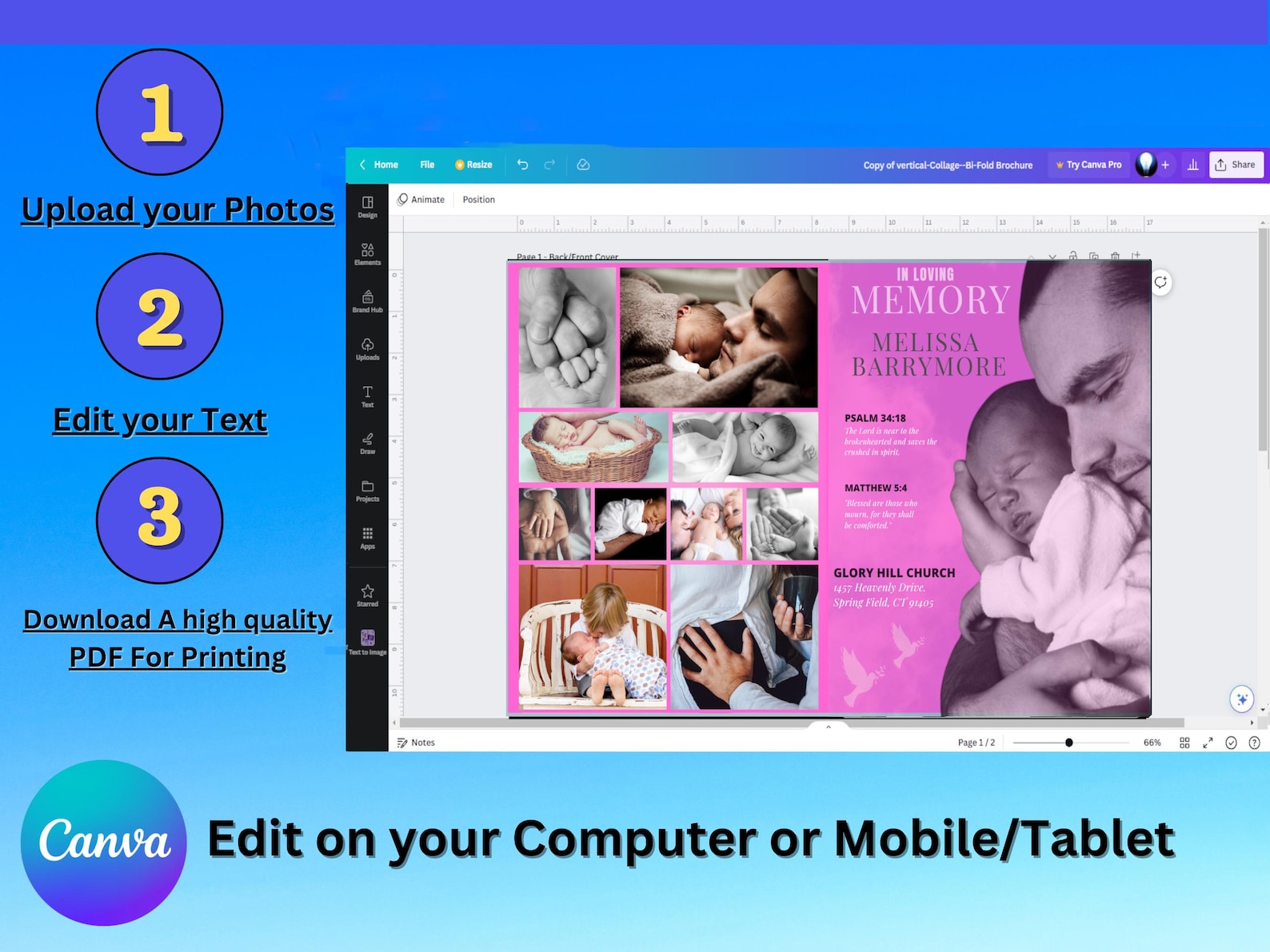 Baby Girl Funeral Program Booklet Template | Edit Using Canva Instantly ...