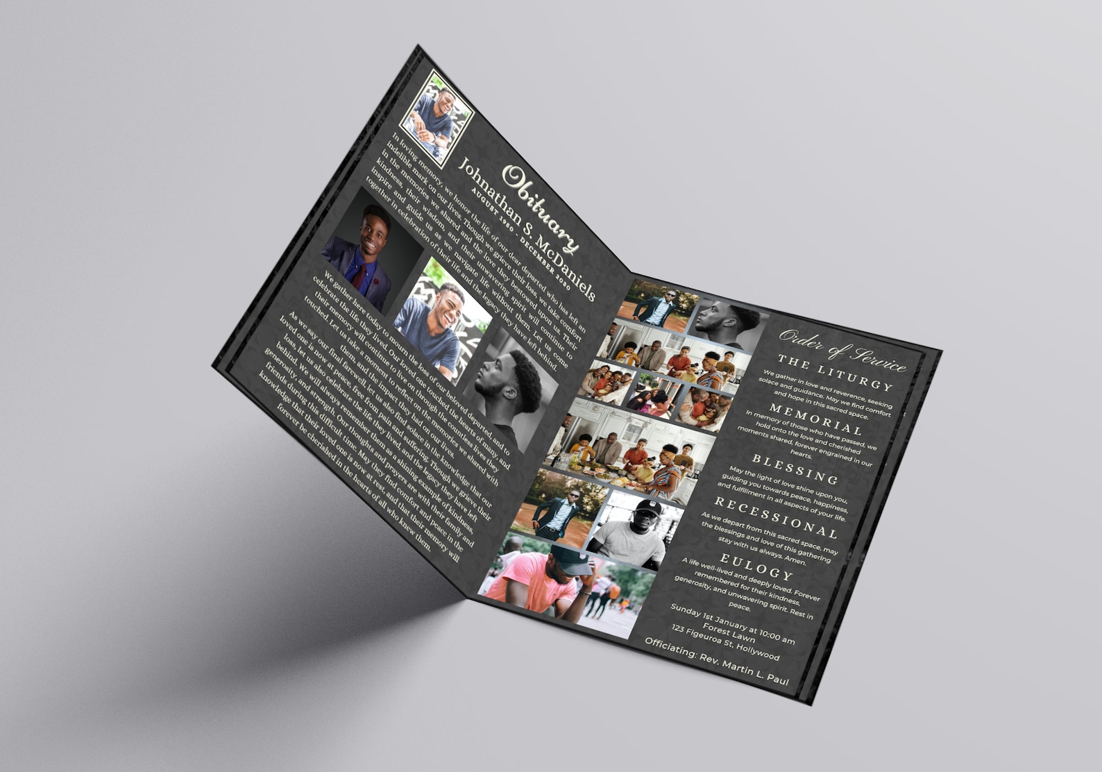 8 Page Funeral Program Bi-fold Brochure - Modern Obituary Template ...