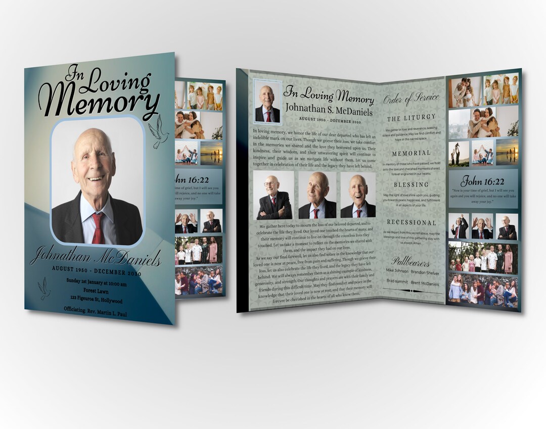 Funeral Program Bi-fold Brochure Template Design - Self Editable Using ...