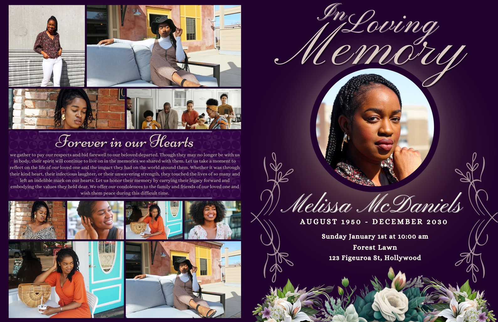 Funeral Obituary Program Brochure - Folds in Half - Self Editable in ...