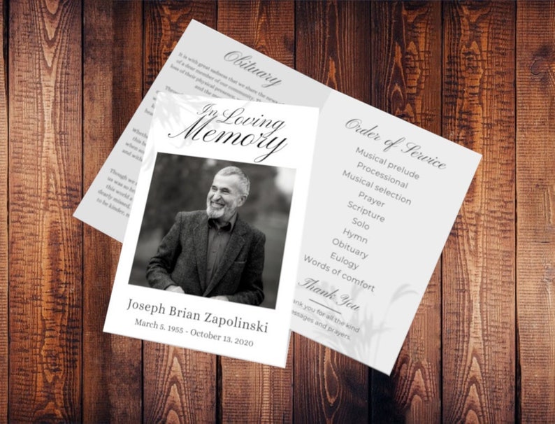 Simple Funeral Memorial Program Folding Card Template - Instant ...