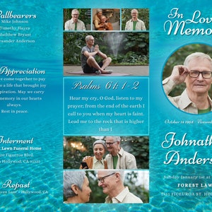 Ocean Blue Funeral Tri-fold Brochure Program Template, Printed or ...