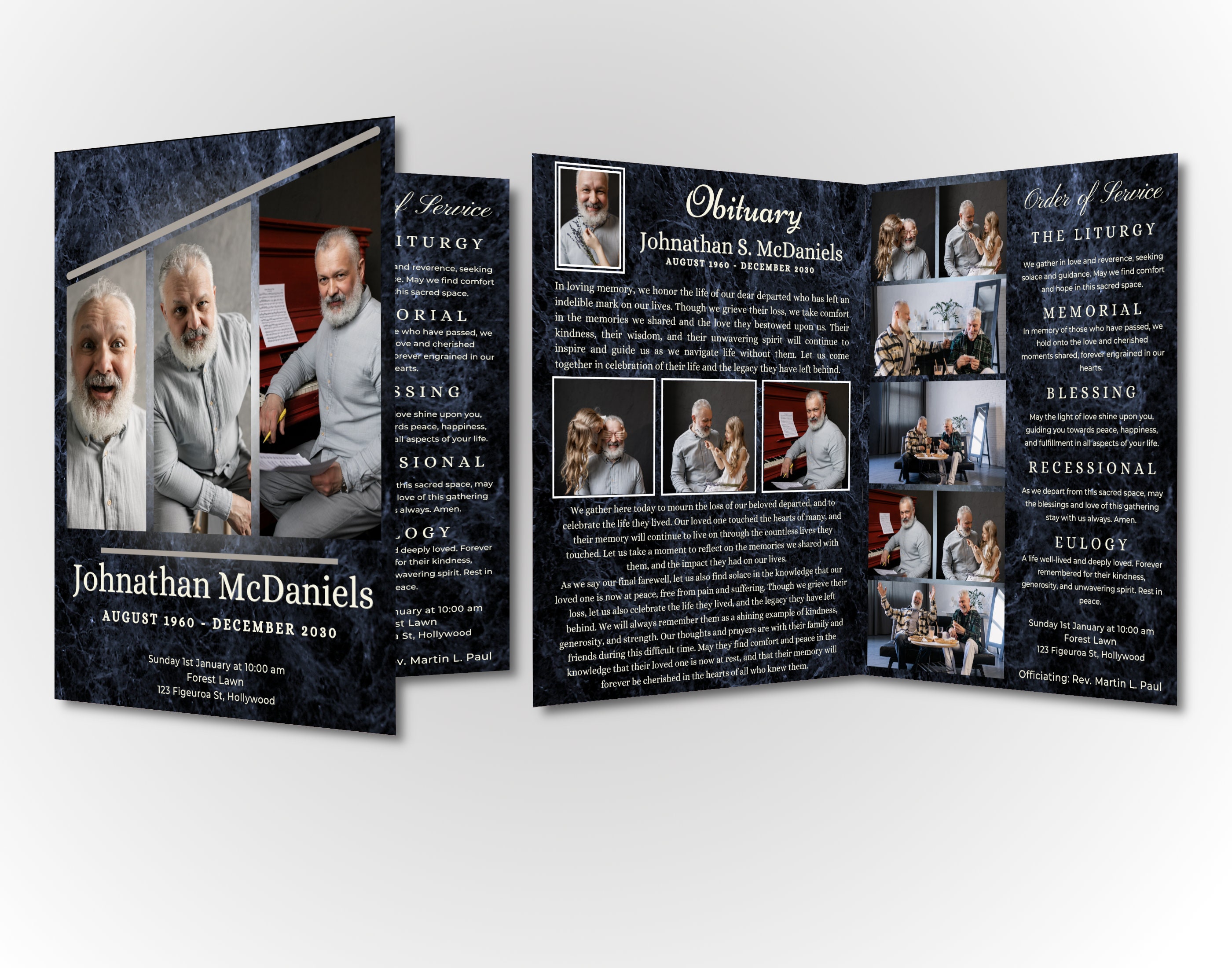 Funeral Brochure Template for Funeral Services - Bi-fold Obituary ...