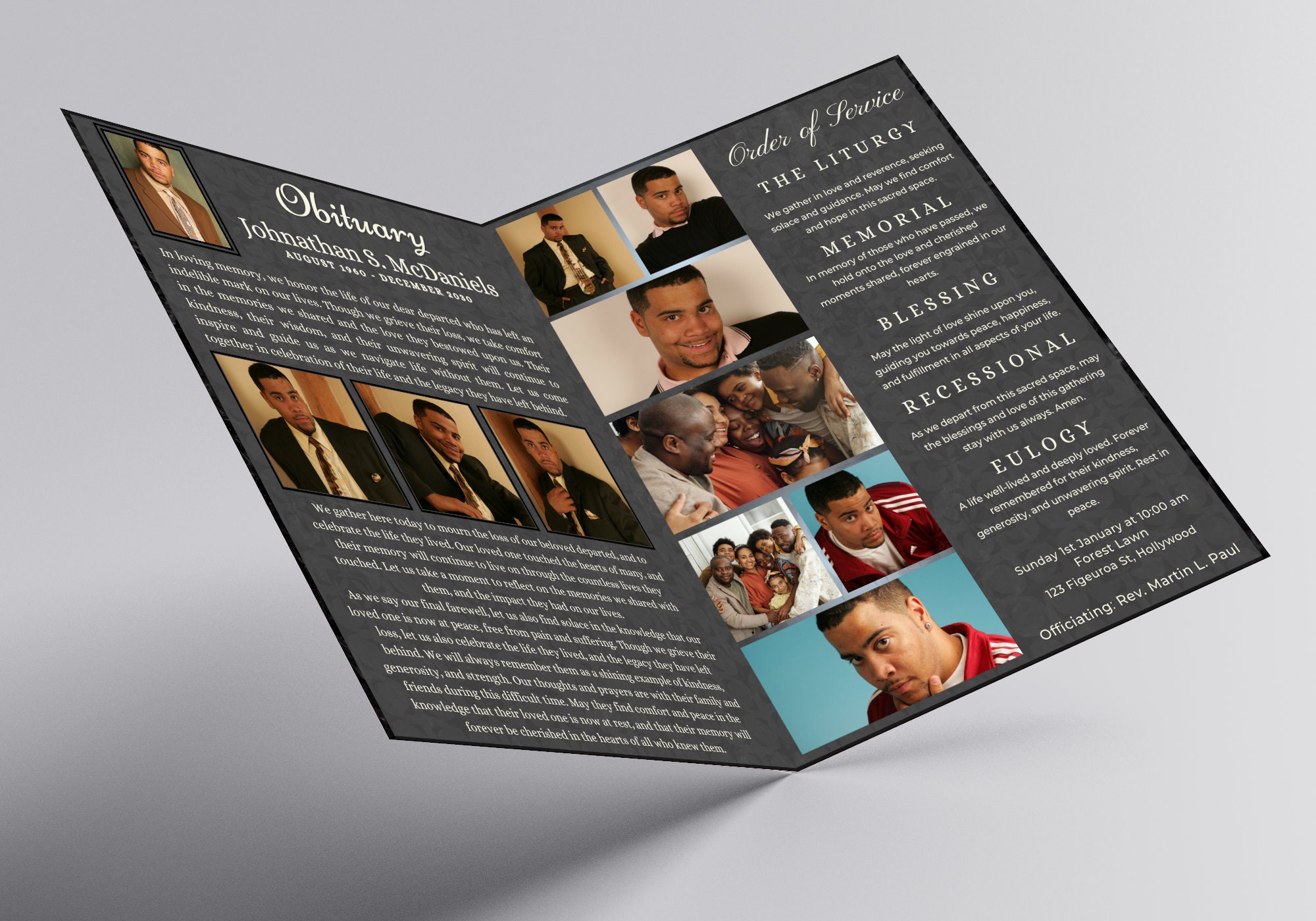 Funeral Program Bi-fold Brochure 4 Pages - Elegant Custom Design ...