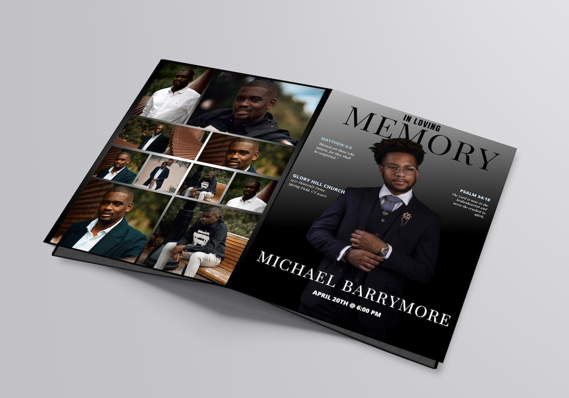 8 Page Funeral Program Template | Modern Magazine Style Design ...