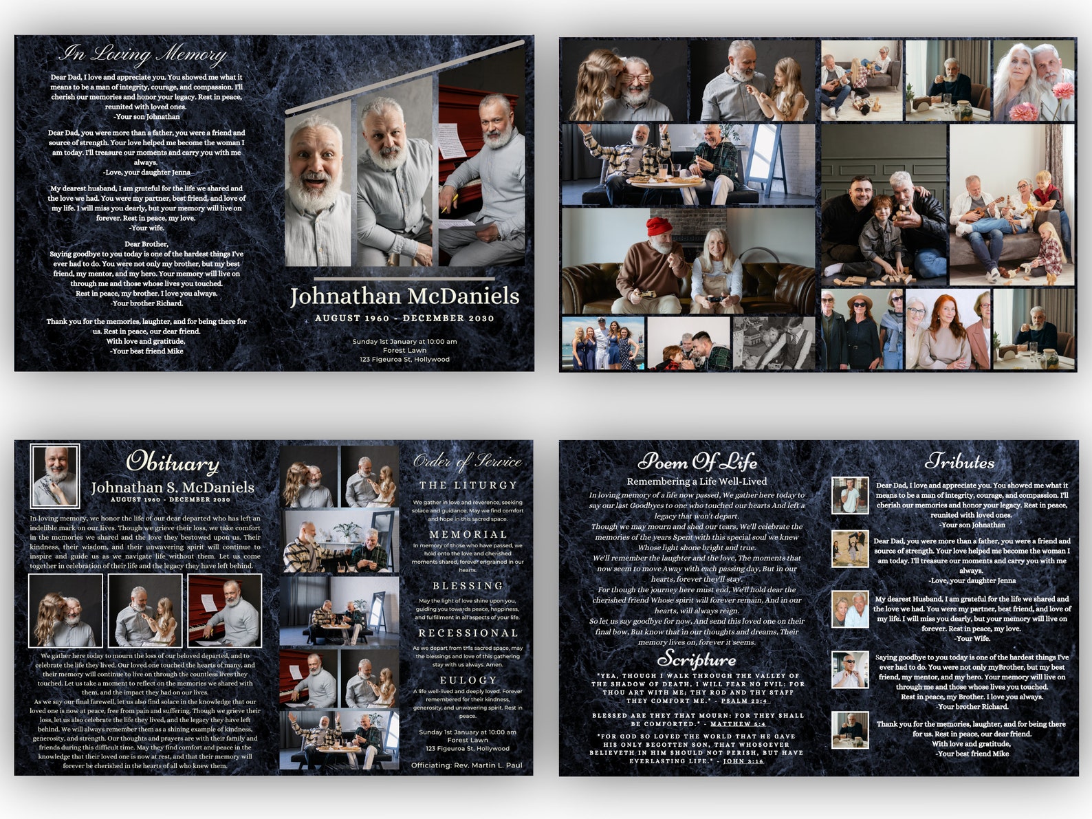 8 Page Funeral Booklet Canva Template- 3 Image Collage Design Fully ...