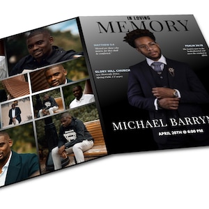 Magazine Style Funeral Program Template | 4 Page Booklet | Obituary and ...