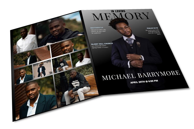 Magazine Style Funeral Program Template | 4 Page Booklet | Obituary and ...