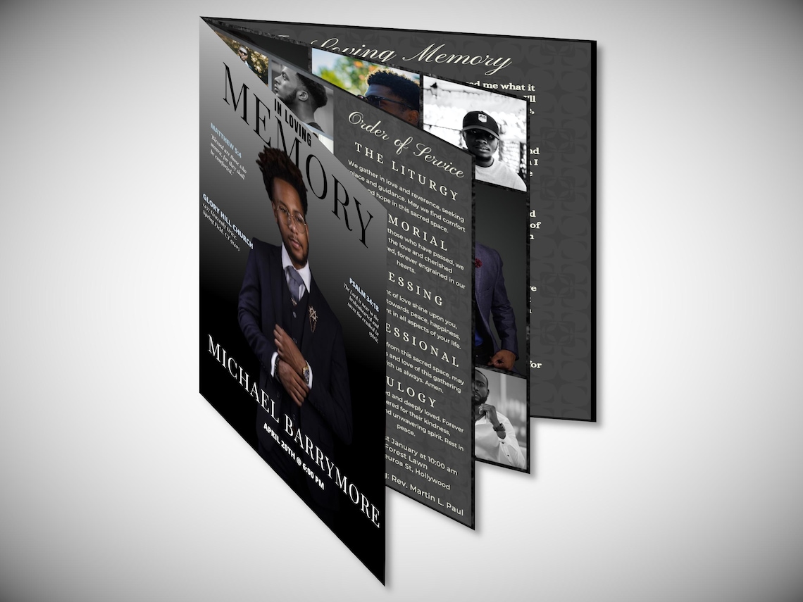 8 Page Funeral Program Template | Modern Magazine Style Design ...