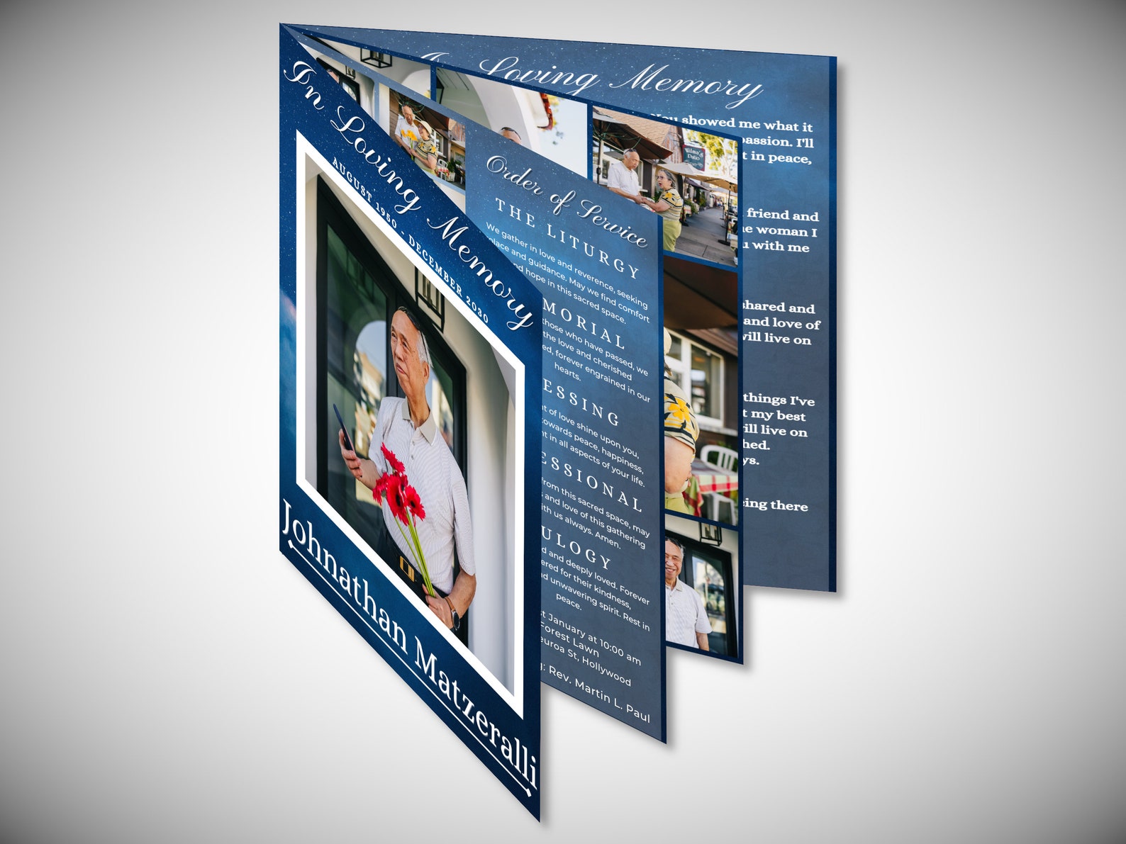 8 Page Funeral Program Bi-fold Brochure - Obituary Template Design - Self Editable in Canva ...