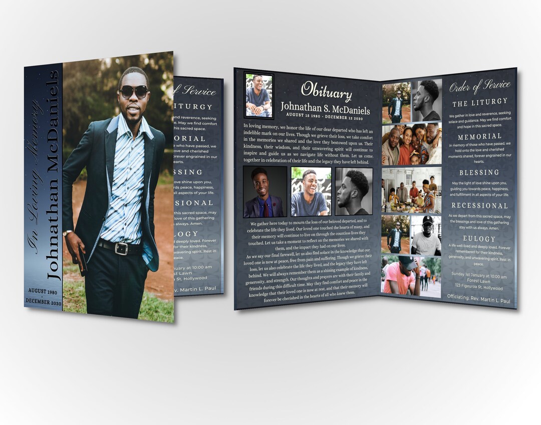 4 Page Funeral Brochure Template for Memorial Services - Obituary ...
