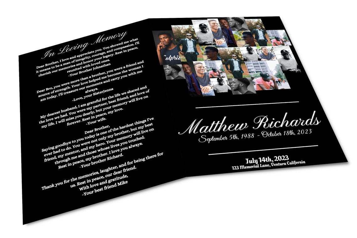 Funeral Program Template Modern Photo Album Collage Fully Self Editable ...