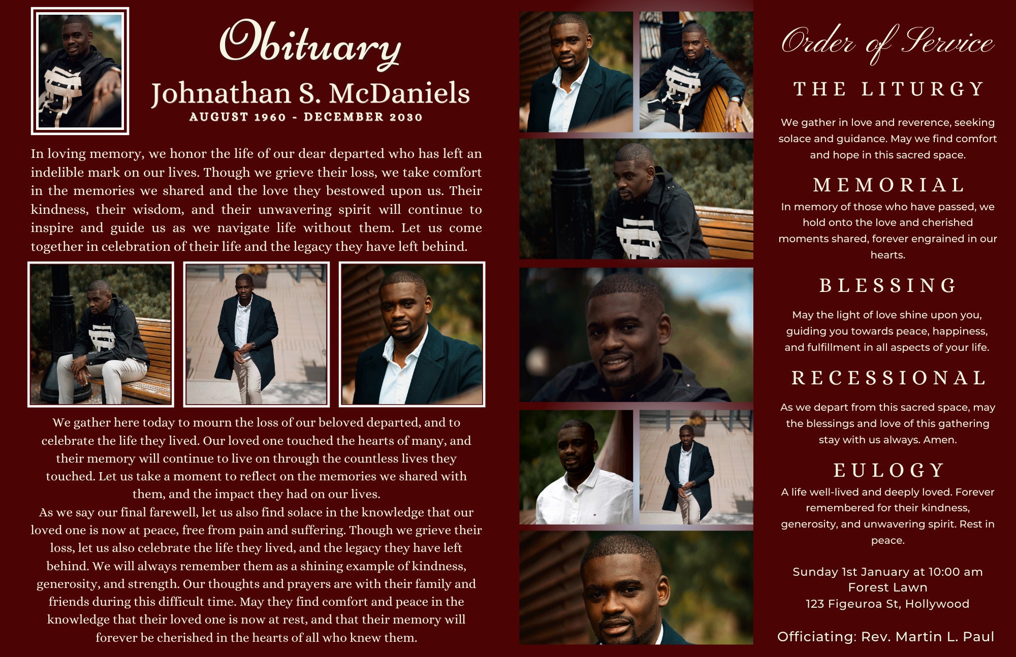 Editable Funeral Program Template 4 Pages Full Page Photo - Etsy UK