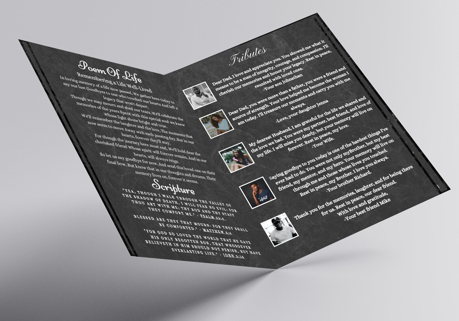 Funeral Program Bi-fold Brochure 8 Pages - Elegant Custom Design ...