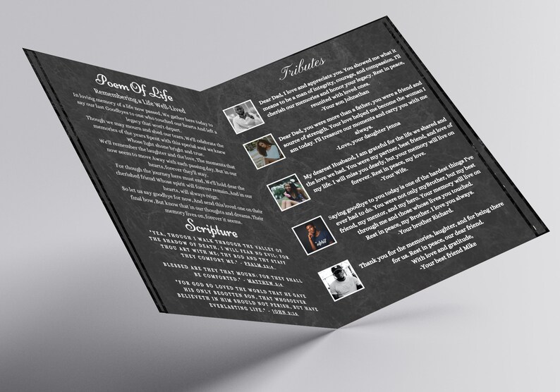 Funeral Program Bi-fold Brochure 8 Pages Elegant Custom Design editable ...