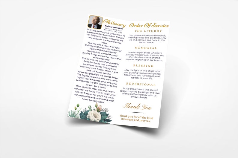 Funeral Obituary Program - Half-fold Brochure - Fully Editable Custom ...