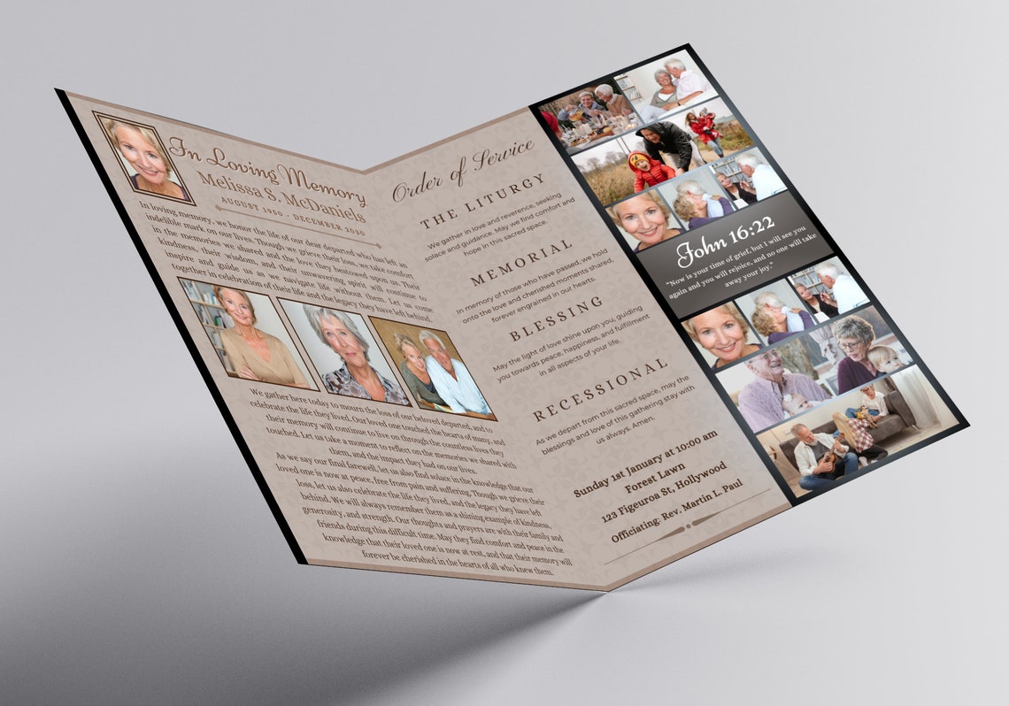 Funeral Program Bi-fold Brochure 4 Pages - Elegant Custom Design ...