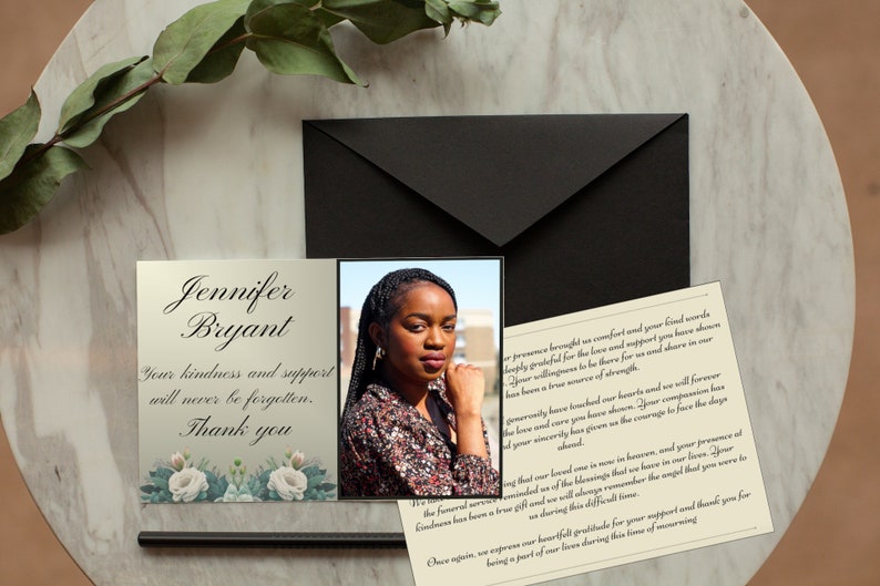Funeral Thank You Card Template -double Sided Printable Sympathy Card ...