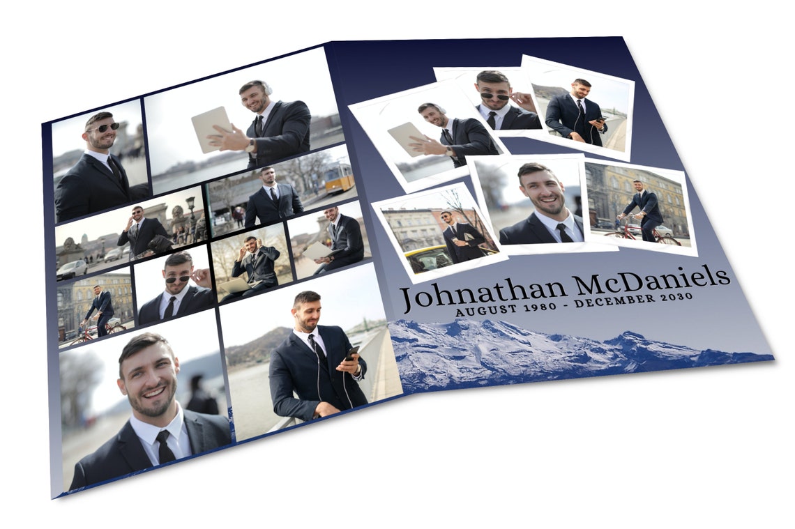 Personalized Funeral Program With Photo Collage 4 Pages Editable Canva ...