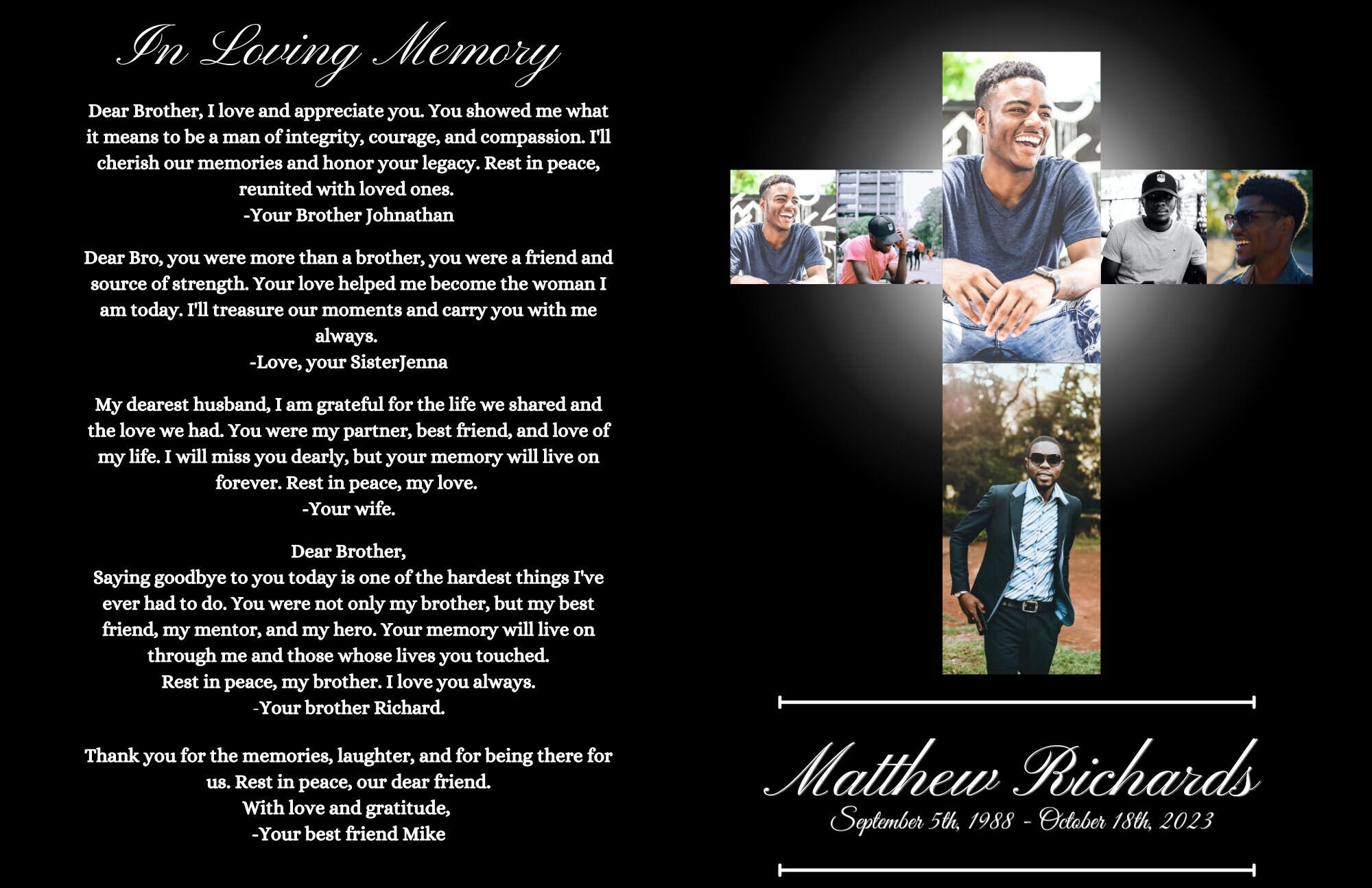 Funeral Program Brochure Template | Cross Shaped Photo Collage Cover ...