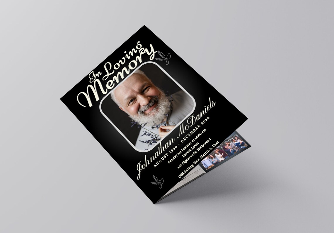 Funeral Program Bi-fold Brochure Black Elegant Template Design - Self ...