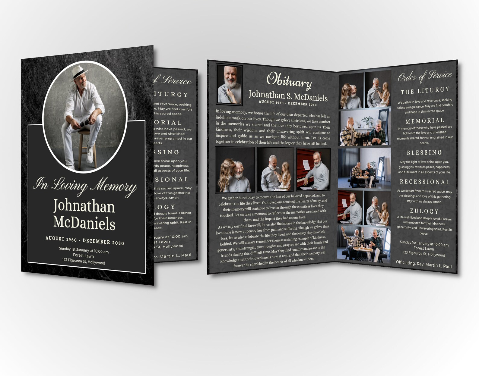 4 Page Funeral Brochure Template for Memorial Services - Obituary ...