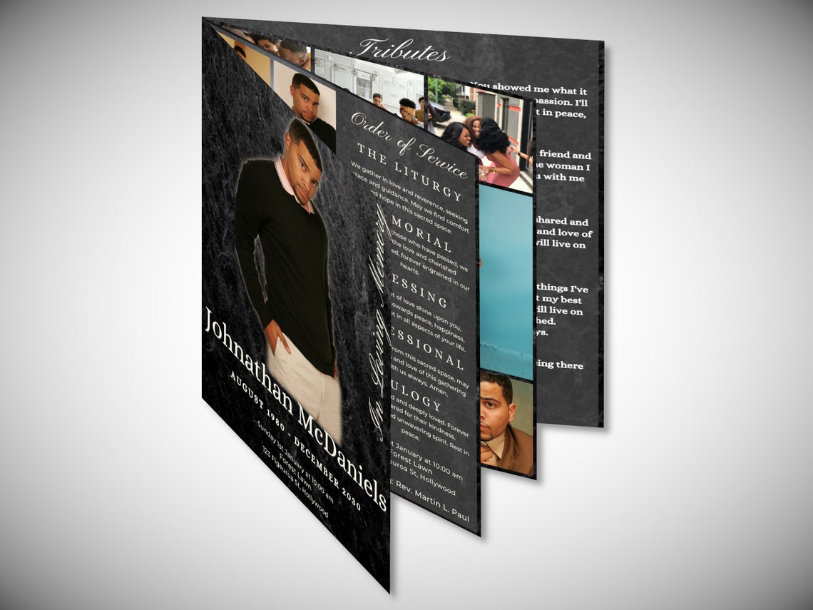 Funeral Program Bi-fold Brochure 8 Pages Elegant Custom Design editable ...