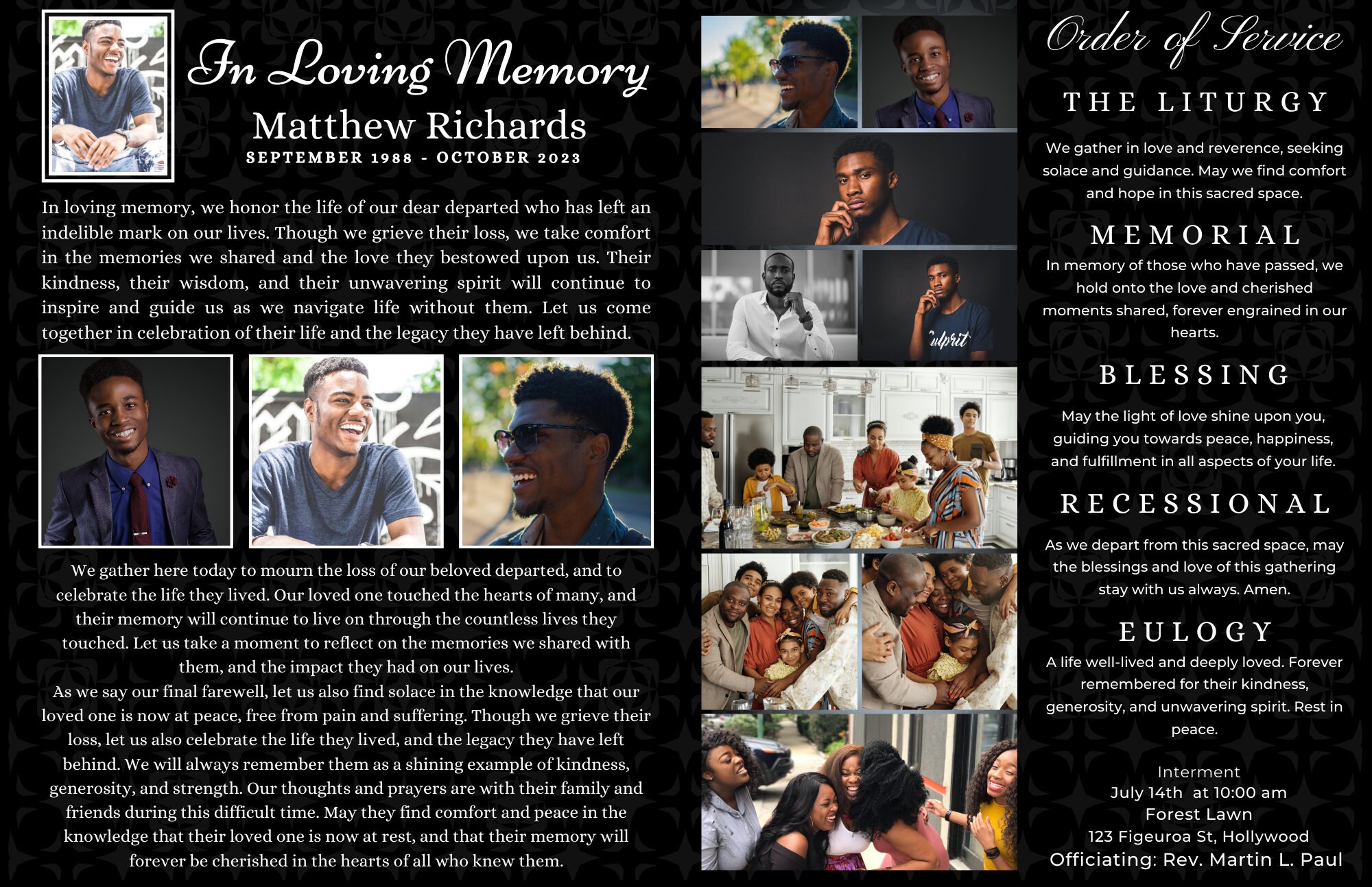 Funeral Brochure Template for Memorial Services - Bi-fold Obituary ...