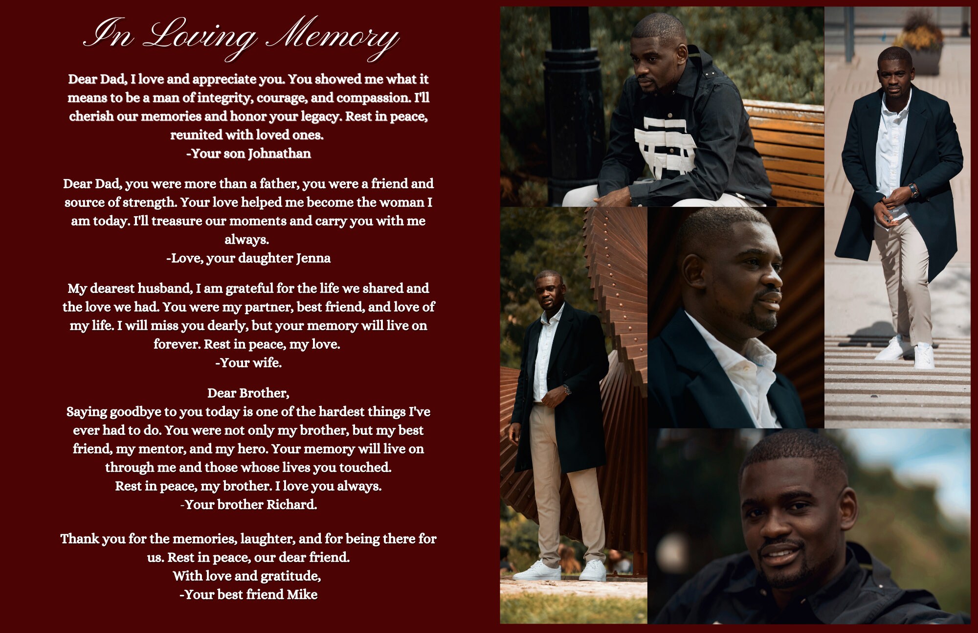 Editable Funeral Program Template | 4 Pages | Full Page Photo Collage ...