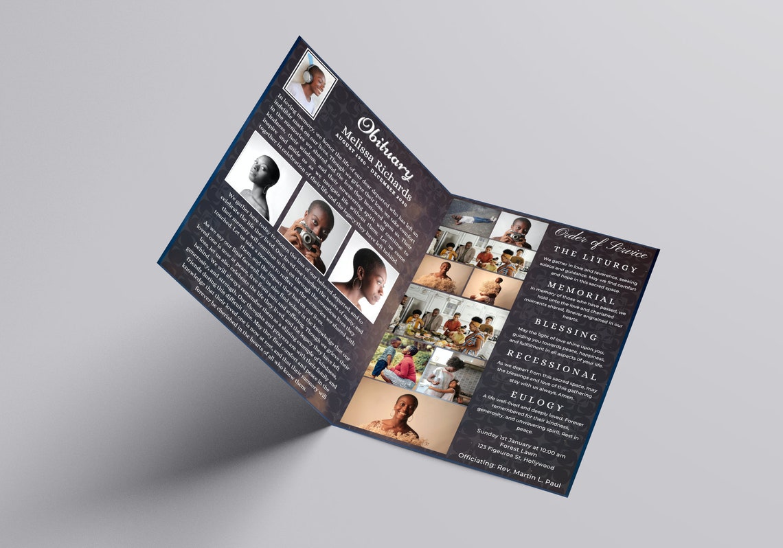Funeral Program Bi-fold Brochure - Full Image Obituary Template Design ...