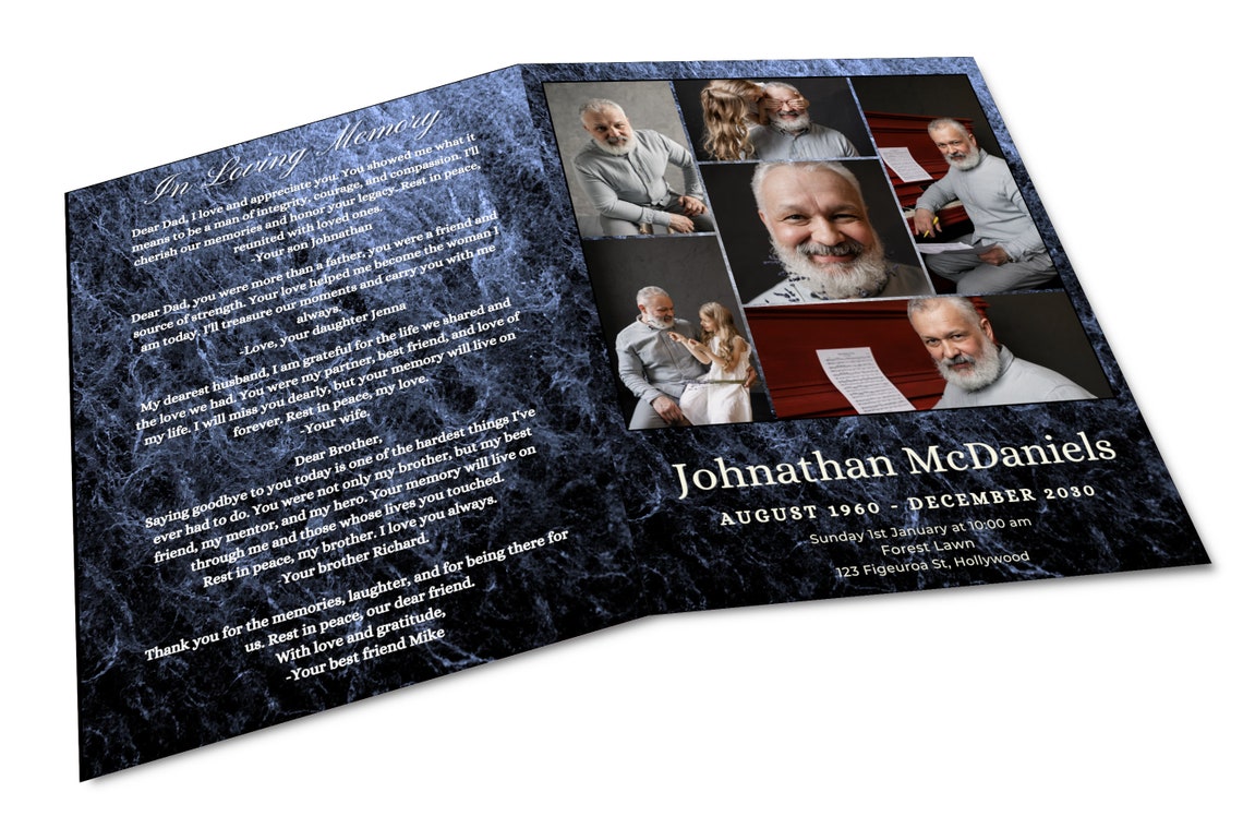 Funeral Brochure Template for Memorial Services Bi-fold Obituary Self ...