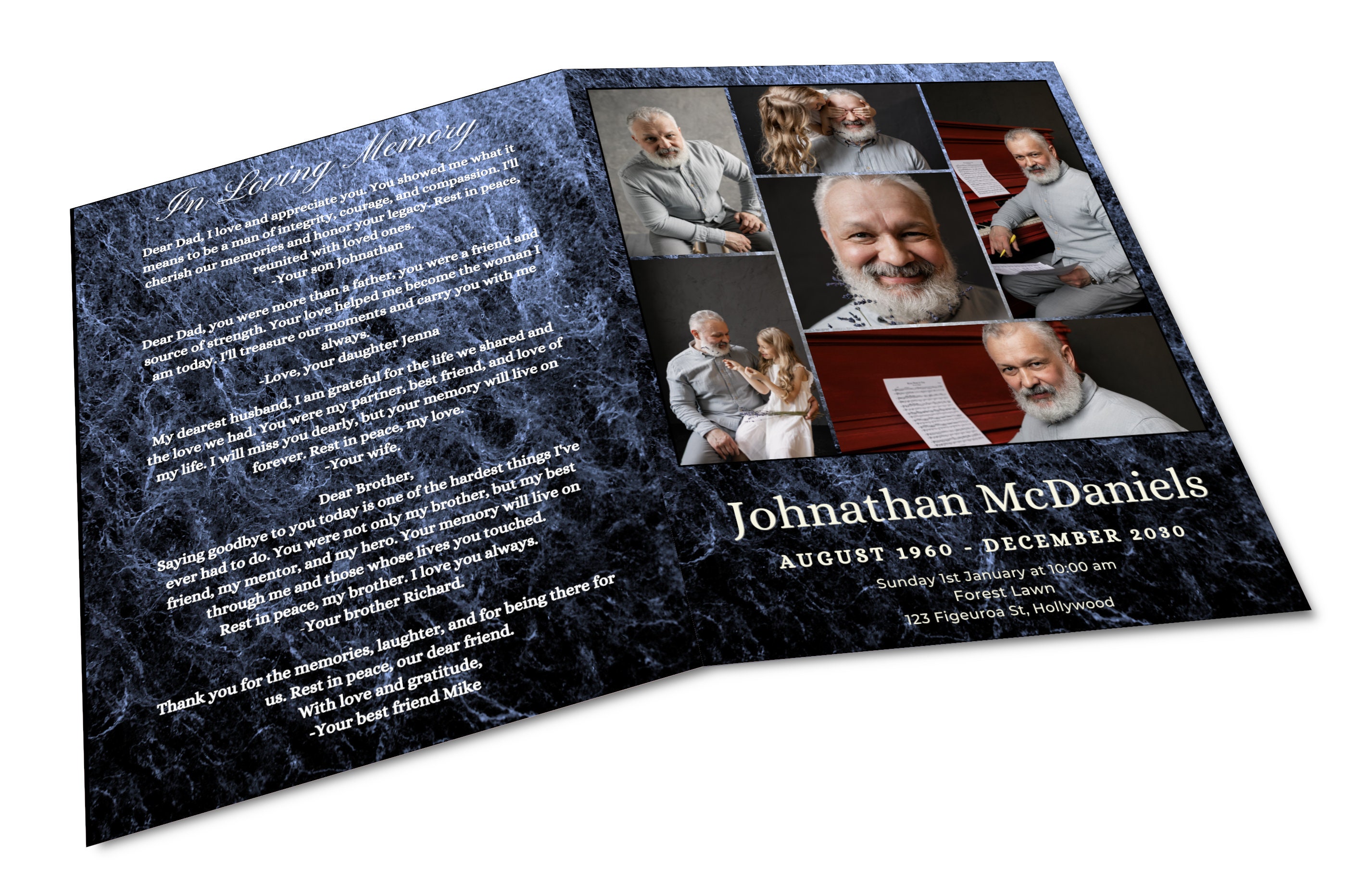 Funeral Brochure Template for Memorial Services - Bi-fold Obituary ...