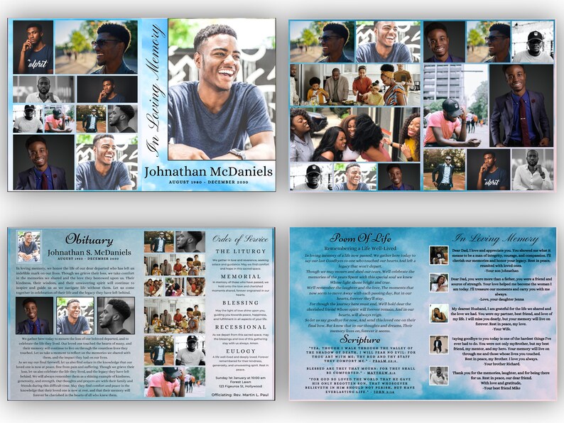 8 Page Funeral Program Template | 8 Page Booklet Obituary & Order of ...