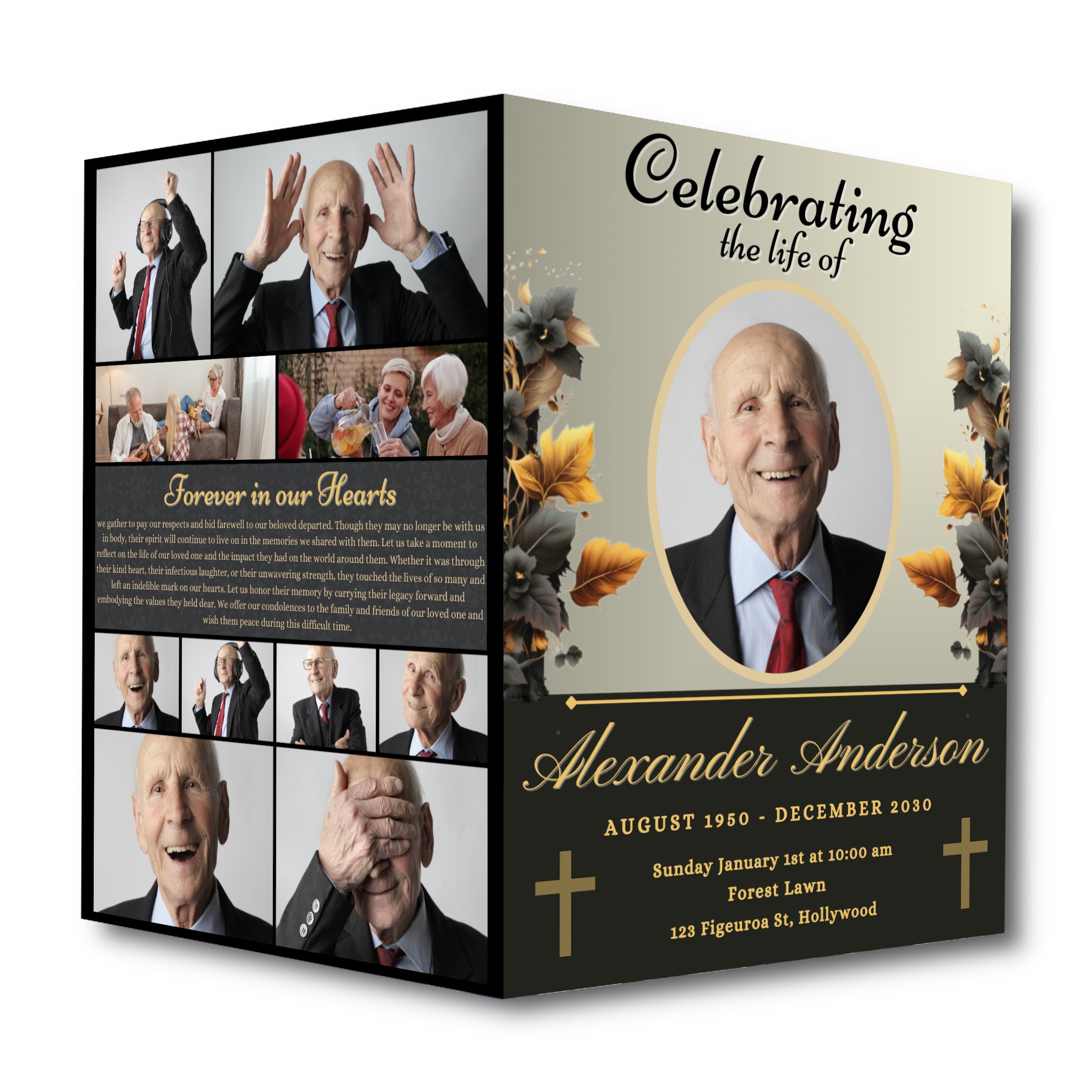 Elegant Funeral Obituary Program Brochure Template - Self Edit Design ...
