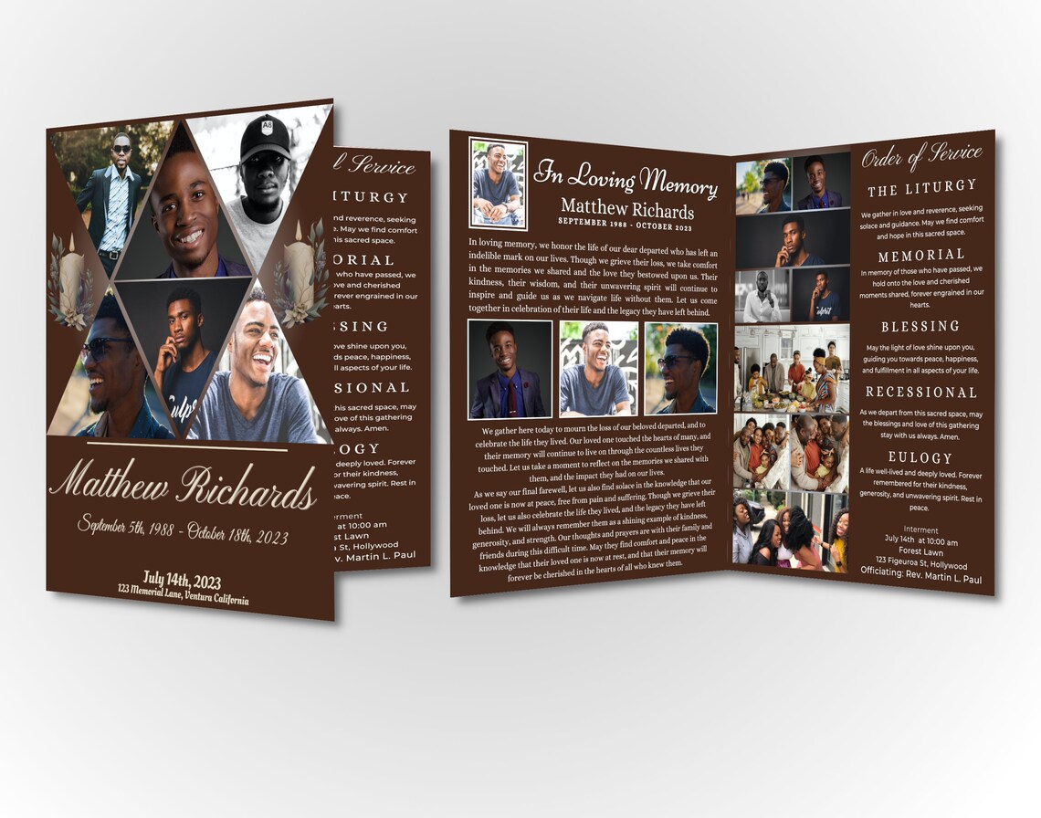 Funeral Program Template | 4 Page Booklet Self Edit With Canva ...