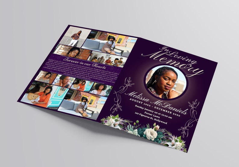 Funeral Obituary Program Brochure - Folds in Half - Self Editable in ...