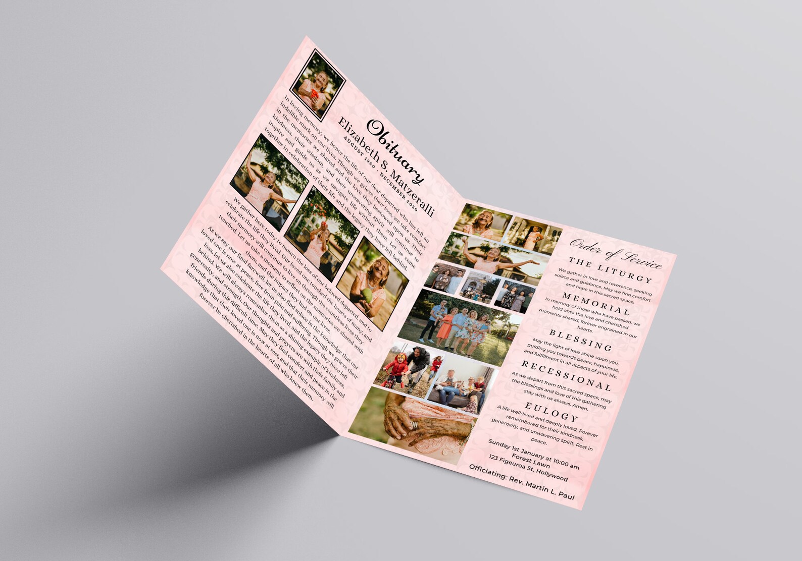 Funeral Program Bi-fold Brochure Template Pink Women's Design Self ...